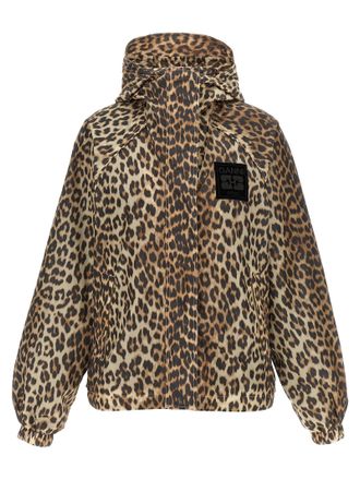 Ganni Leopard Print Nylon Windbreaker Jacket - Beige