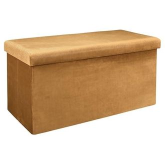 The Home Deco Factory HD6817 Coffre Banc Pliable en Bois - Design Moderne, Espace de Rangement, Assise Confortable, pour Salon ou Chambre, 77 x 38 x 38 cm, Jaune