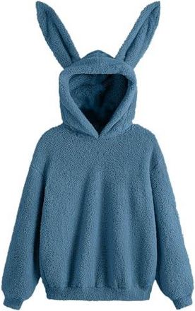 Generic 2026 Vestes pour femmes automne hiver d&eacute;contract&eacute; mignon solide sweat &agrave; capuche manteau veste sweat, bleu, M