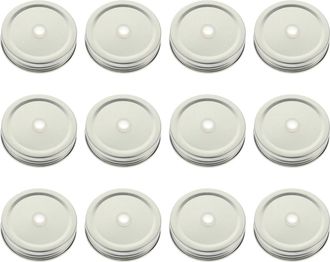 Hemoton 12 Stücke Edelstahl Mason Jar Deckel mit Loch Einmachgläser Ersatzdeckel Einmachglasdeckel Marmeladengläser Abdeckung für Wide Mouth Mason Jar Canning