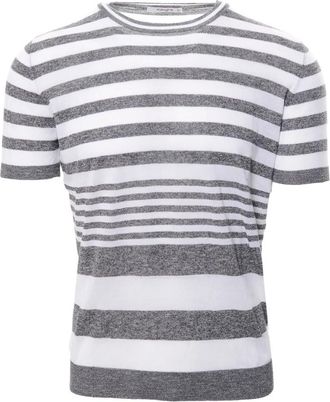 KANGRA Homme, Pulls, Gris, Taille: XL T-shirt en maille &agrave; rayures asym&eacute;triques et col rond