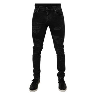 Dolce & Gabbana Schwarze Skinny Tattered Denim Jeans - - Jeans - Herren - Schwarzk - S