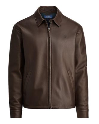 Ralph Lauren Leder-Blouson mit Logo-Stickerei und Hemdkragen in