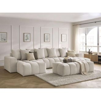 BOBOCHIC Bobochic - Canap&eacute; panoramique fixe mont-blanc tissu chin&eacute; avec pouf Beige