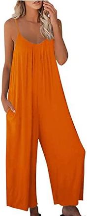 Generic Combinaison confortable ample sans manches avec bretelles spaghetti r&eacute;glables - Salopette extensible - Poches larges - Col haut - Combinaison en dente