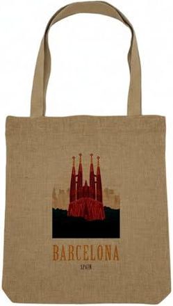 Fabulous Sac Shopping Tote Bag Aspect Lin - Barcelone Espagne Illustration Sagrada Familia Voyage Vacances - Sac de Courses Toile Epaisse 360g Beige Naturel Ca