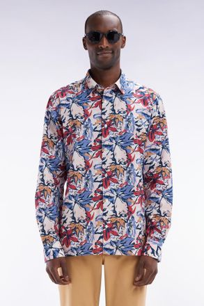 Eden Park Chemise En Popeline De Coton Imprim&eacute; Tropical Noeud Papillon Coupe Droite