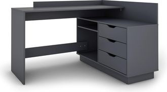 Byliving Winkelschreibtisch Belfast/Eckschreibtisch Anthrazit/Arbeitsplatte rechts o. Links montierbar / 3 Schubkästen/Schreibtisch / 129 x 83,5 x 105 cm (BxHx
