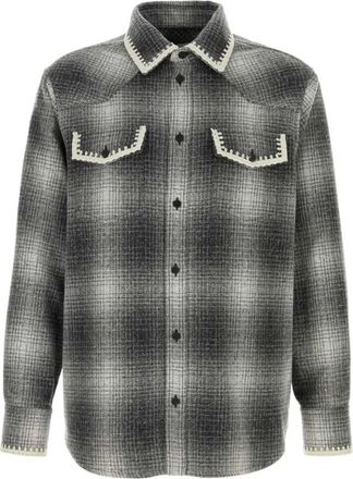 Golden Goose Homme, Chemises, Gris, Taille: M Chemise &agrave; Carreaux avec D&eacute;tails Western