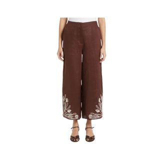 Marella Femme, Pantalons, Brun, Taille: 40 FR Pantalon Dolce Brod&eacute; en Lin
