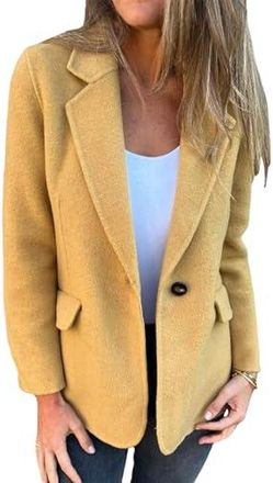 TOMWELL Manteau Femme Manches Longues Cardigan Blouson Revers Veste Chaud Jacket Casual Trench Coat Manteau Automne Hiver A Jaune M