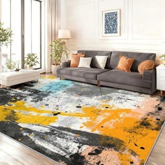 Generic Gris Noir Tapis pour Salon 140 x 200 cm, Lavables avec Dos Antid&eacute;rapant, Tapis &agrave; Poils Courts Imprim&eacute; Abstrait Graffiti Urbain Art pour Cuisine Salle 