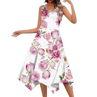 Generic Robe d&eacute;t&eacute; d&eacute;contract&eacute;e pour femme - Sans manches - Mouchoir - Ourlet - Robe longue - Robe de plage avec poches, Rose, XXL