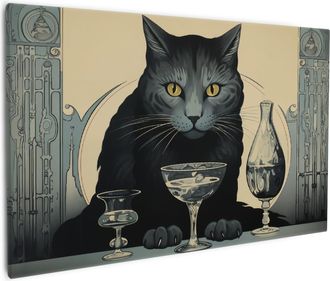 Wallario Leinwandbild Katzenportrait in Art Deco - Wandbild 60 x 90 cm: Kunstdruck | Brillante lichtechte Farben | hochauflösend | verzugsfrei