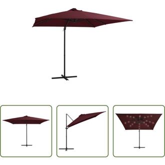 vidaXL Parasol LED - Parasol de jardin en porte-&agrave;-faux lumi&egrave;res LED rouge bordeaux