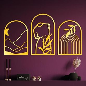 Hanah Home Elegant Gold Decorative Metal Wall Accessory (3 Pieces) | 1.5 mm Thickness, 58x40 cm & 69x40 cm | Perfect for Modern Home Decor & Stylish Interiors