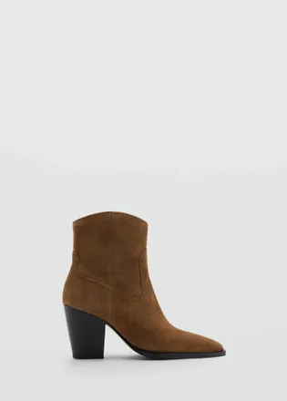 Mango Bottines su&egrave;de talon bloc tabac - Femme - 35 - MANGO