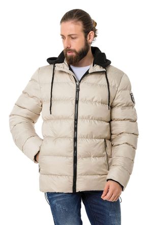 Cipo & Baxx Herren Mantel CM202 Beige - Stylische Winterjacke im modernen Design mit warmem Innenfutter, abnehmbarer Kapuze und funktionalen Details f&uuml;r kalte Tag