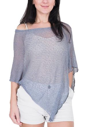 Mimosa Damen Schlichtes Stretch-Fischnetz h&auml;keln Fledermaus kleiner Poncho im Popcorn-Stil Stricken (One Size, Dark Grey)