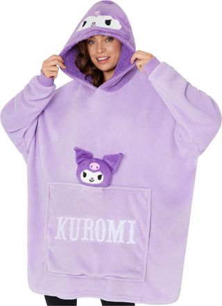 Hello Kitty Sanrio Kuromi Kapuzenpullover Damen Teenager, Oversized Hoodie, Decke mit &Auml;rmeln und Pl&uuml;schbeilage, Anime Geschenk (Lila Kuromi)