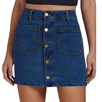 Generic Jupe en jean pour femme - Taille haute - Jupe crayon courte tendance extensible avec boutonni&egrave;re &agrave; lavant et jupe crayon noire, Bu2, XXL