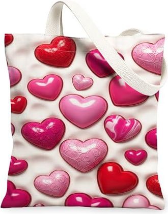 Generic Sacs fourre-tout en toile r&eacute;utilisables avec motif coeur pour la Saint-Valentin, &eacute;l&eacute;gants, l&eacute;gers et lavables, p&ecirc;che, 13x15 Inch