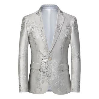 Generic Blazer &agrave; motif floral pour homme, coupe ajust&eacute;e, robe &agrave; un bouton, veste de costume floral, veste de d&icirc;ner, bal de fin dann&eacute;e, tenue formelle, affaire