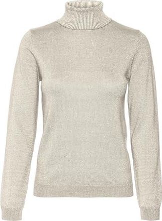 Vero Moda Vmhappyshine Ls Pull &agrave; col roul&eacute; Boo Tricot, Bouleau/d&eacute;tail : w. Lurex argent&eacute;, XL Femme