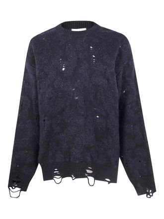 Laneus Distressed-Pullover mit Leopardenmuster - Blau