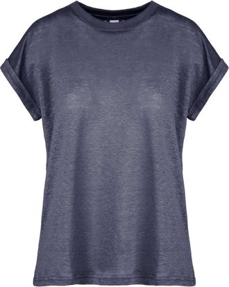 Bomboogie Femme, Tops, Bleu, Taille: 36 FR T-Shirt en lin &agrave; col rond