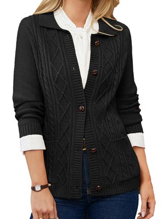 Grace Karin Cardigan Damen Lang Herbst Revers Langarm Strickjacke Damen Freizeit mit Taschen Business Outfit Elegant