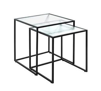 Haku Möbel Lot de 2 Tables dappoint Noir, métal, Verre trempé - Dim.: L 40/45 cm x H 44/49 cm x P 40/45 cm, Style: Modern