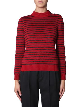 Saint Laurent Crew Neck Cotton Blend Sweater - Red