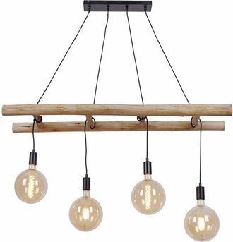 Leuchten Direkt Leuchten Direkt - JustLight 4er Pendelleuchte Edgar schwarz-holz 120 x 30 cm E27 60 w Pendelleuchte