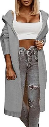 Generic Simply Live Cardigan Femme Long &agrave; Capuche en Tricot Personnalis&eacute; Chandail D&eacute;contract&eacute; pour Femmes (Grey, XL)