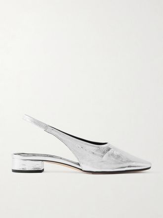 Aeyde Dua Slingback-pumps Aus Metallic-leder In Knitteroptik - Silber
