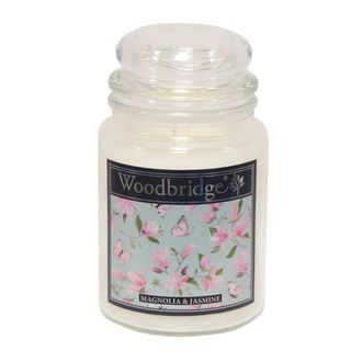 Woodbridge Candle Große Duftkerze im Glas mit Deckel | Magnolia & Jasmine | Duftkerze Jasmin | Kerzen lange Brenndauer | Raumduft für Zuhause | Kerze 2 Docht