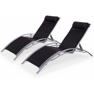 Sweeek Duo de bains de soleil en aluminium et textil&egrave;ne Louisa Gris / Noir