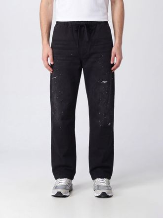 Acne Studios Jean wide leg en coton &agrave; imprim&eacute; abstrait et taille &agrave; cordon