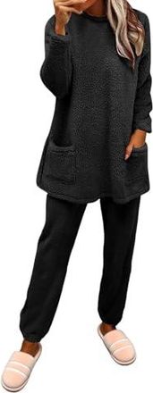 Generic Pyjama en flanelle de coton pour femme, ensemble de pyjama en polaire pour femme, ensemble de pyjama d&eacute;contract&eacute; &agrave; manches longues, v&ecirc;tement de d&eacute;tent