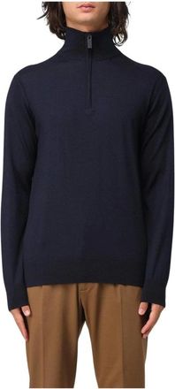 Paolo Pecora Homme, Pulls, Bleu, Taille: M Pull en Laine Mérinos à Demi-Zip