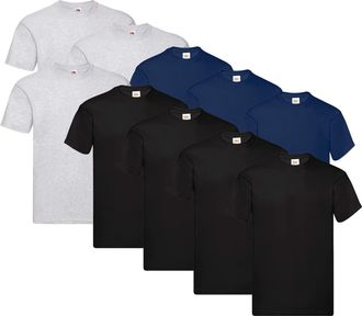 Fruit Of The Loom Herren Original T. T-Shirt (10er Pack), Farbe:4X Schwarz + 3X Grau + 3X Navy + 1 HL Kauf Notizblock, Gr&ouml;&szlig;e:3XL