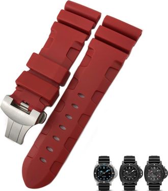 Generic 24-mm-Uhrenarmband aus Naturkautschuk für Submersible Luminor PAM, Schwarz, Blau, Rot, Orange, Schmetterlingsverschluss