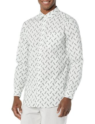 Amazon Essentials Herren Lang&auml;rmeliges Hemd Aus Stretch-Popeline Mit Schlanker Passform, Hellblau Vogelaufdruck, XL