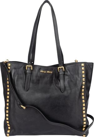 Miu Miu Crossbody Bags - Miu Miu Black Leather Spikes Shoulder Bag - Gr. unisize - in Schwarz - f&uuml;r Damen