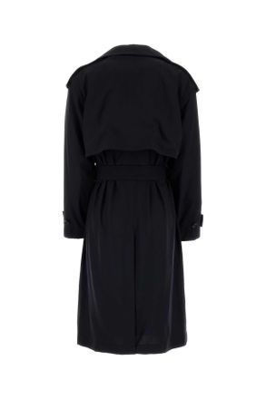 Bottega Veneta Womens Black Wool Trench Coat Navy Exterior