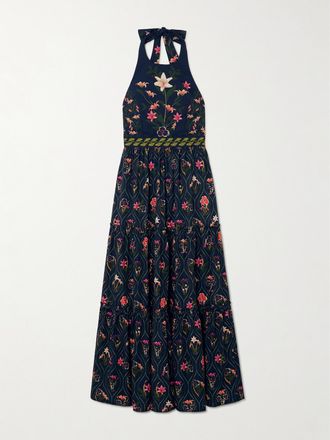 Agua Bendita + Net Sustain Consuelo Pacifico Neckholder-kleid Aus Baumwolle Mit Blumenprint Und Stickereien - Blau