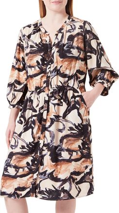 Gerry Weber Damen Gemustertes Blusenkleid mit Taillierung elastischer &Auml;rmelsaum, Ballon&auml;rmel, 3/4 Arm Gemustert knieumspielend Ecru/Weiss/Schwarz Druck 34