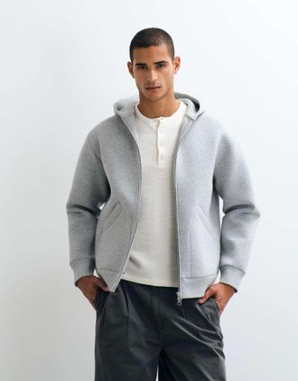 Arket hoodie zipp&eacute; riche en coton gris en tissu style scuba