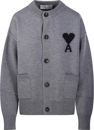 Ami Cardigan Quota &agrave; col rond avec Ami de Coeur contrast&eacute; - Femme - Pulls - Gris - Taille: 38 FR